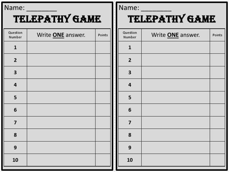 Telepathy Game Answer Sheet | PDF