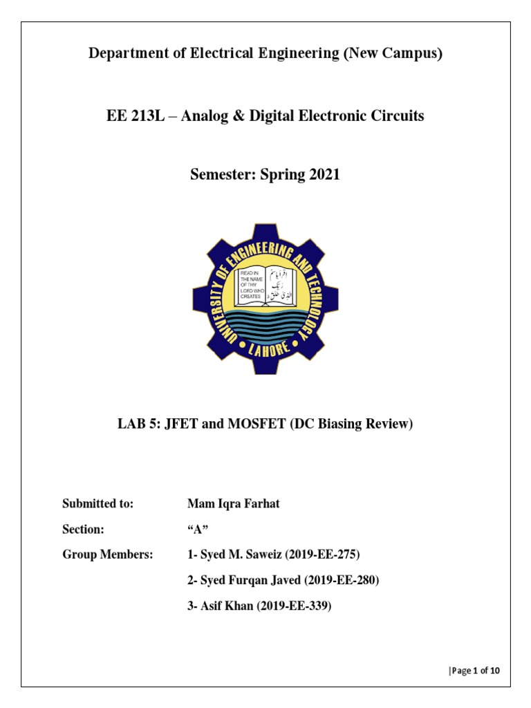 Department of Electrical Engineering (New Campus) : LAB 5: JFET and MOSFET (DC Biasing Review ...