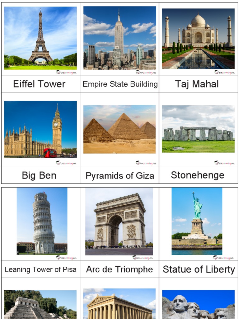 Free - World Landmarks 3-Part Cards | PDF