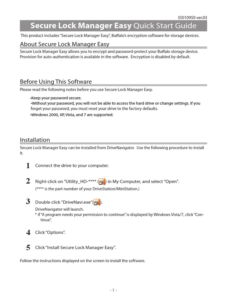 Secure Lock Manager Easy Quick Start Guide | PDF | Encryption | Password