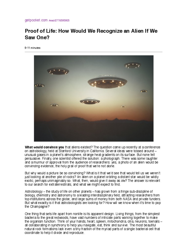 Proof of Life - How Would We Recognize An Alien If We Saw One - Reader ...