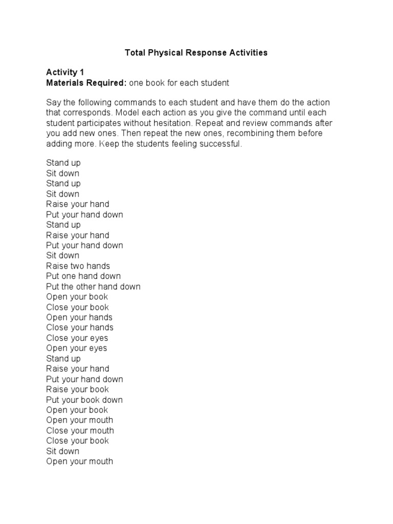 Total Physical Response Activities Guide | PDF | Language Arts & Discipline