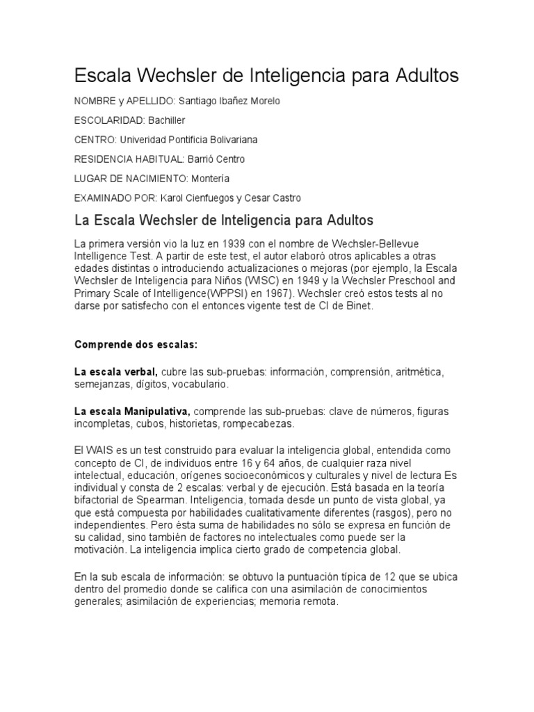 Escala Wechsler de Inteligencia para Adultos | PDF | Escala de ...
