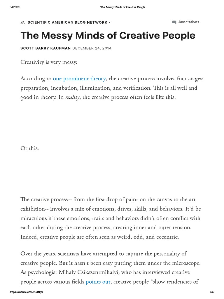 The Messy Minds of Creative People | PDF | Extraversion And Introversion | Creativity