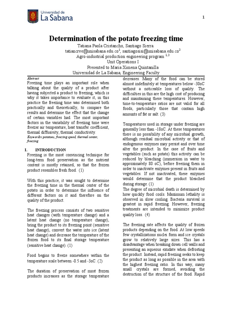 Lab Report-Potato | PDF | Freezing | Food Preservation