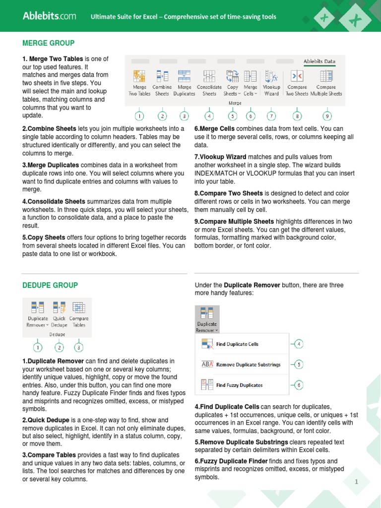 Ultimate Suite Cheat Sheet | PDF | Microsoft Excel | Worksheet
