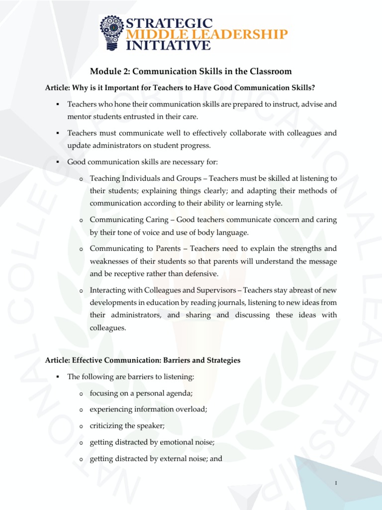 Module 2: Communication Skills in The Classroom | PDF | Nonverbal Communication | Communication