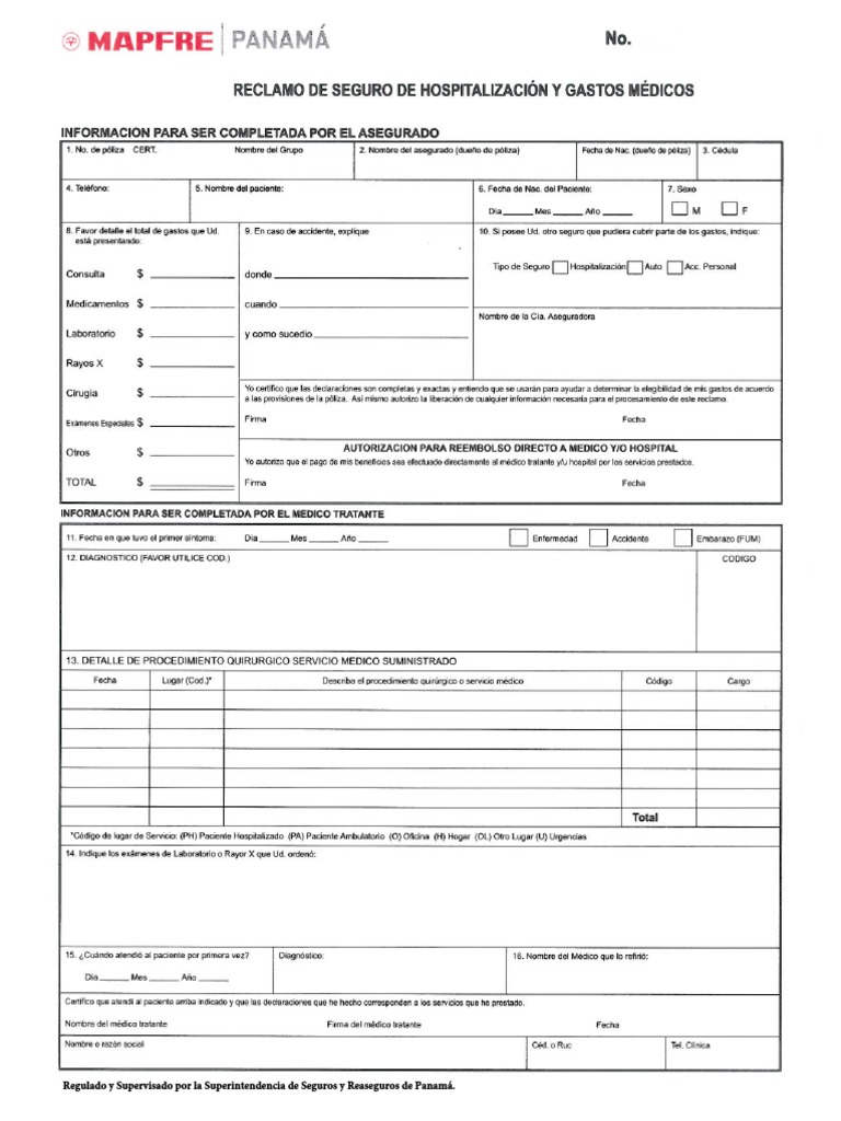 Formulario Reclamo Seguro Hospitalizacion Gastos Medicos Pdf