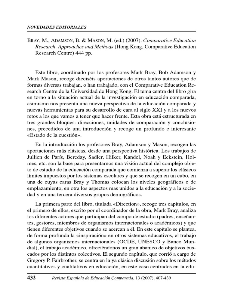 Resena de Bray M Adamson B Mason M Ed Comparative | PDF | Plan de ...