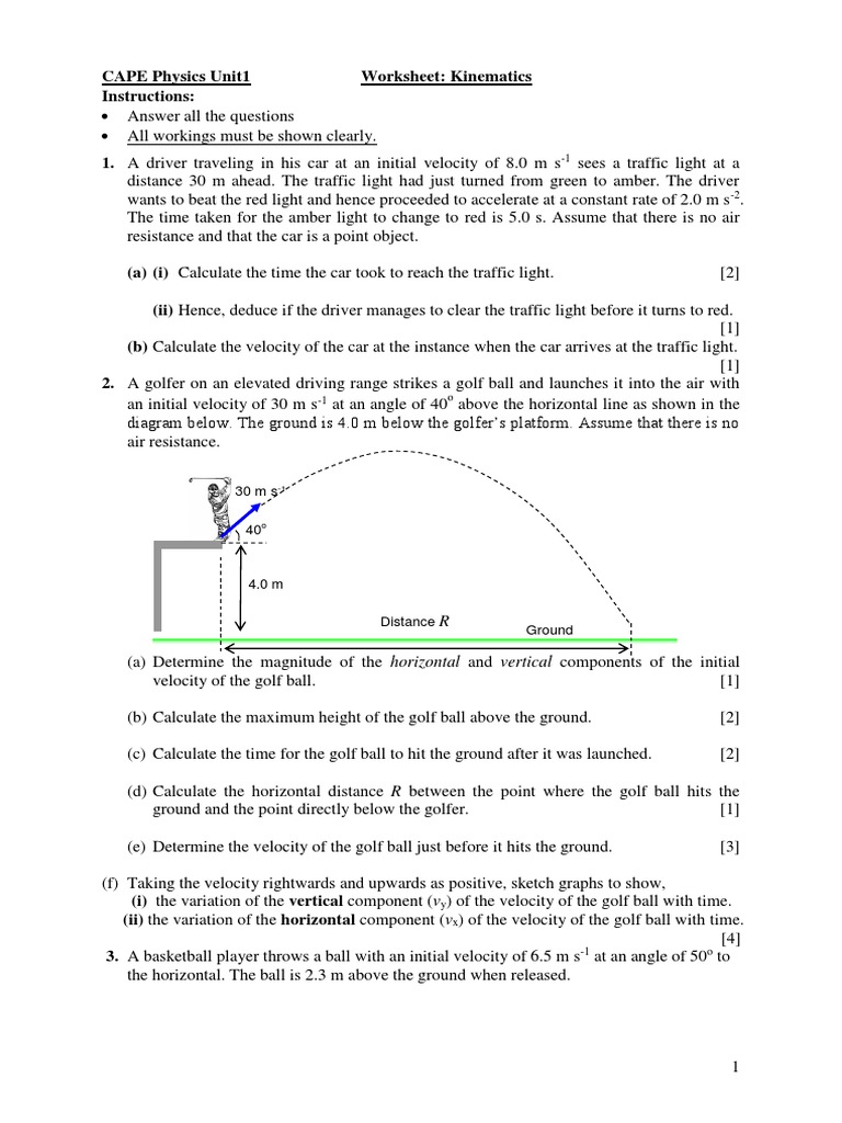 Kinematics Worksheet | PDF | Velocity | Kinematics