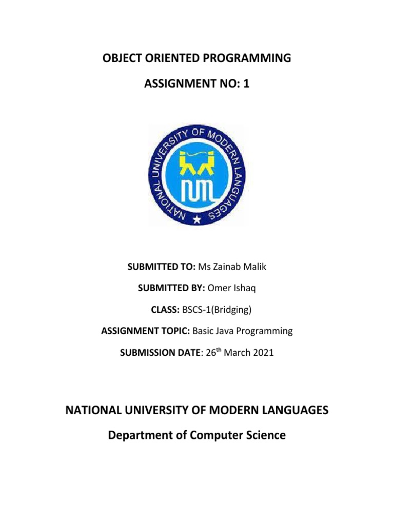 OOP Assignment 1 (Omer Ishaq) | PDF | Integer (Computer Science) | Java (Programming Language)