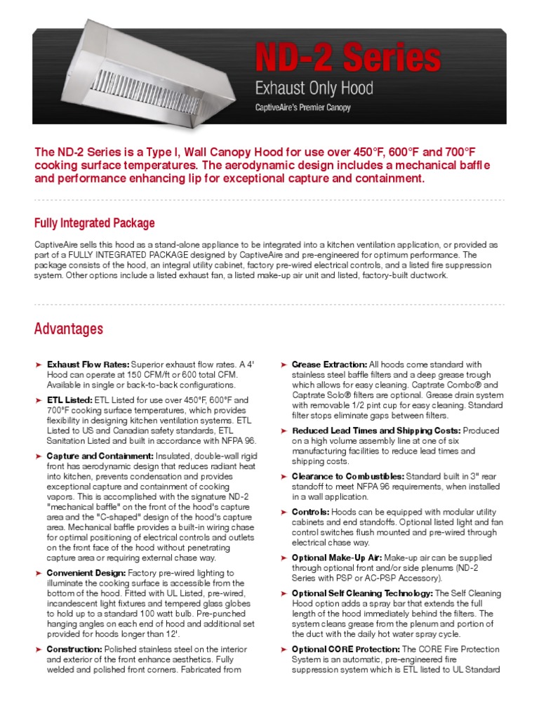 ND-2 Series - Submittal - CaptiveAire | PDF | Duct (Flow) | Home