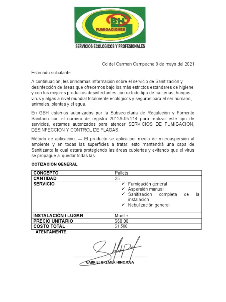 Cotizacion de Fumigacion | PDF