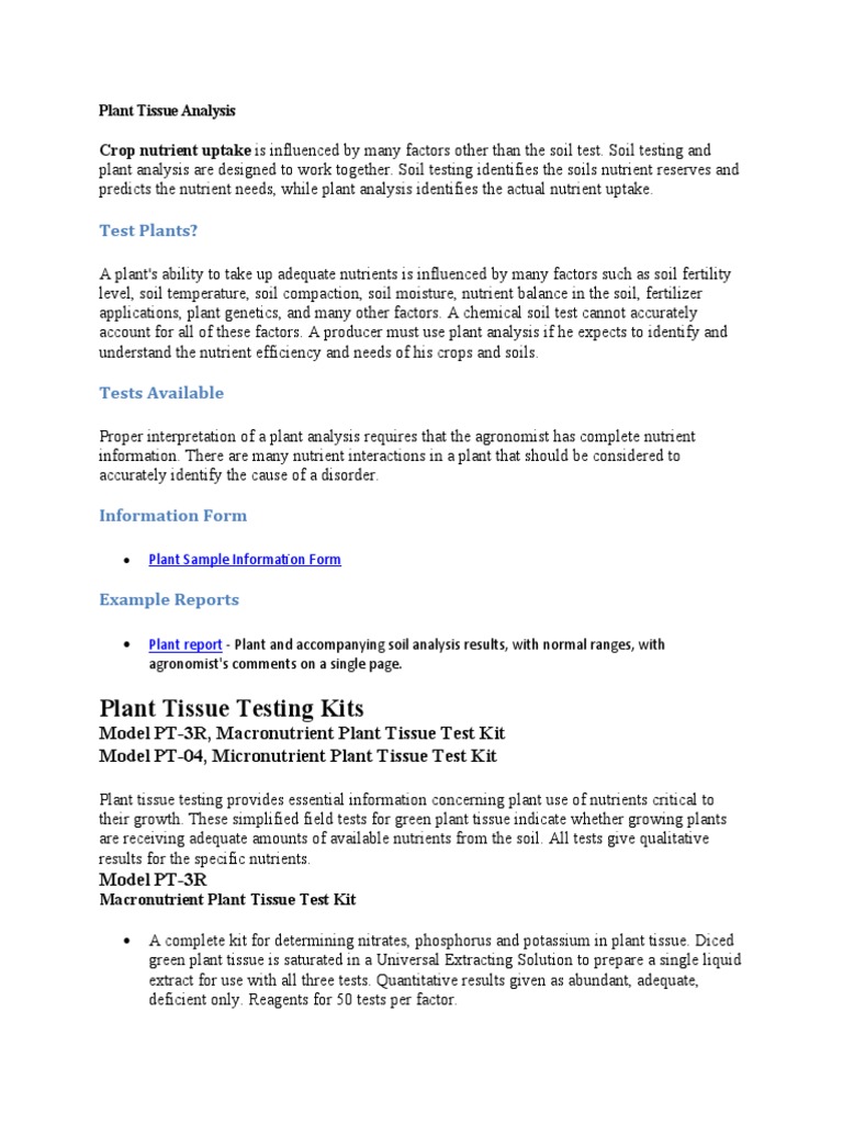 Plant Tissue Testing Kits: Test Plants? | PDF | Nutrients | Soil
