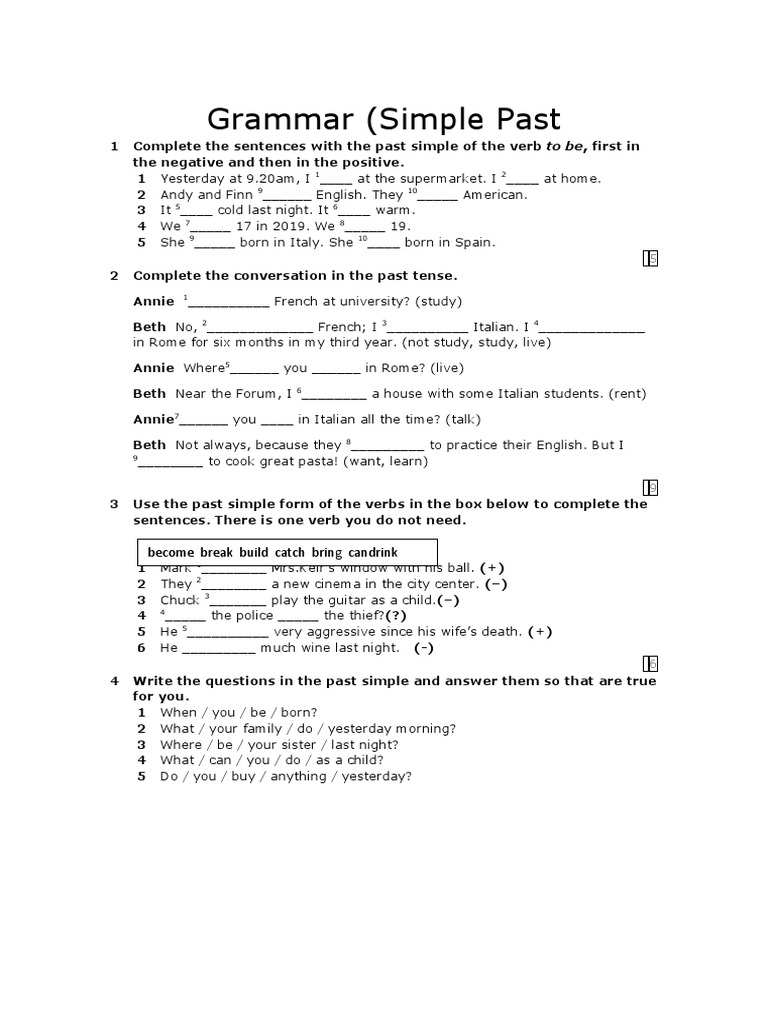 Grammar (Simple Past: Become Break Build Catch Bring Candrink | PDF