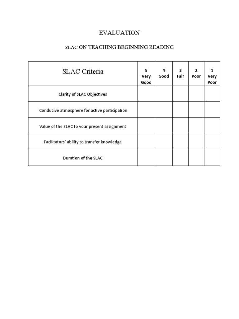 Slac Evaluation Template | PDF