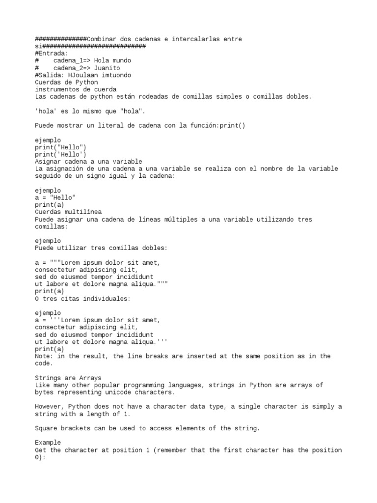 Combinar Dos Cadenas en Python | PDF | Codificaciones | Notación