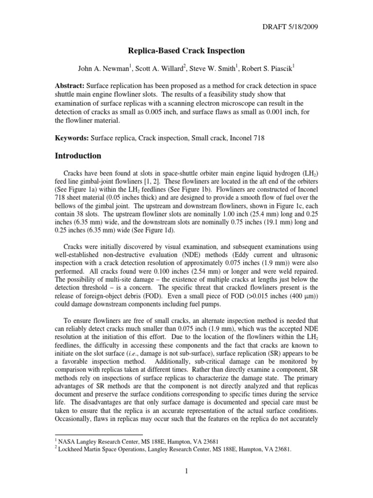 Replica-Based Crack Inspection: Abstract: Surface Replication Has Been ...