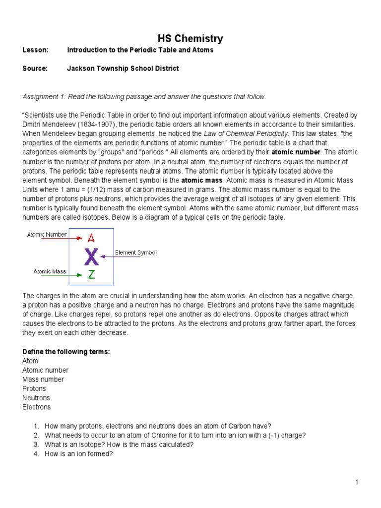 Day 1 - 8 HS Chemistry Periodic Table Review | PDF | Chemical Elements ...