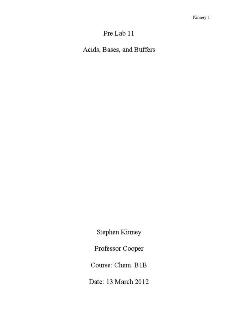 Pre Lab 11 Acids, Bases, and Buffers | PDF