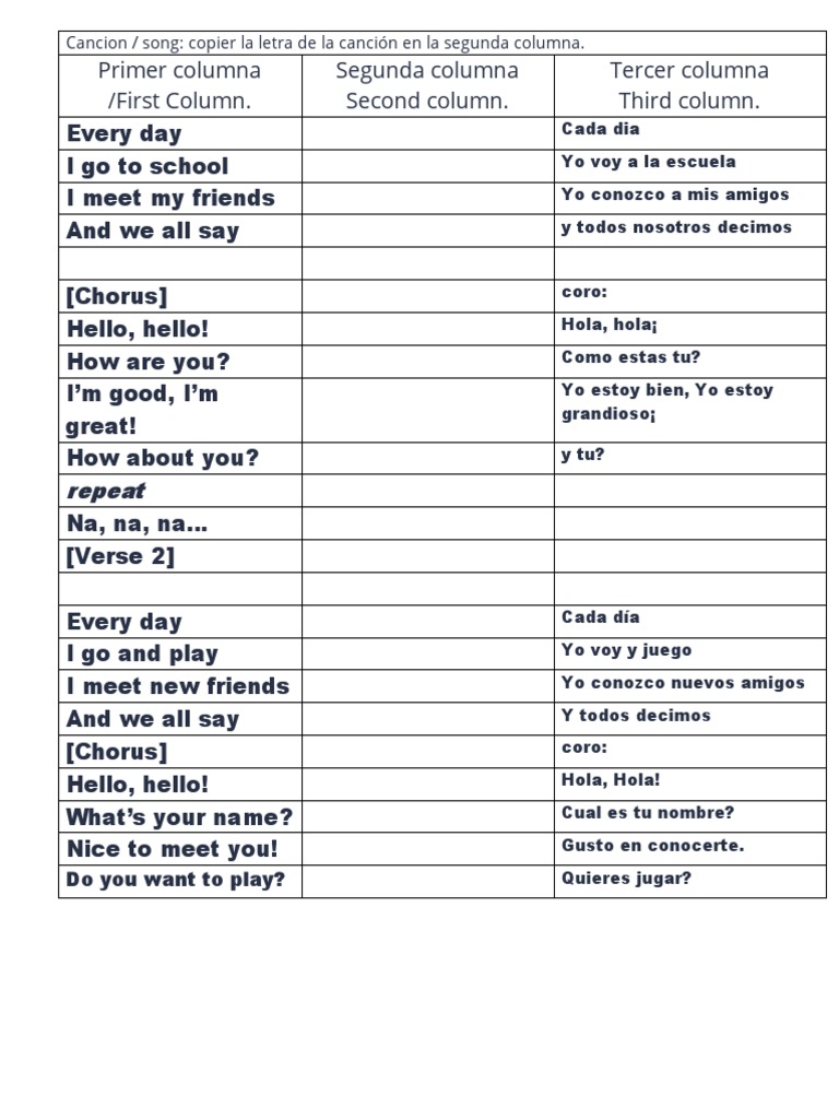 Letra de la Canción "Hello" en Español | PDF | Artes del Lenguaje y ...