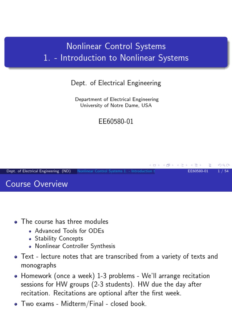 Nonlinear Control Systems 1. - Introduction To Nonlinear Systems | PDF | Nonlinear System ...