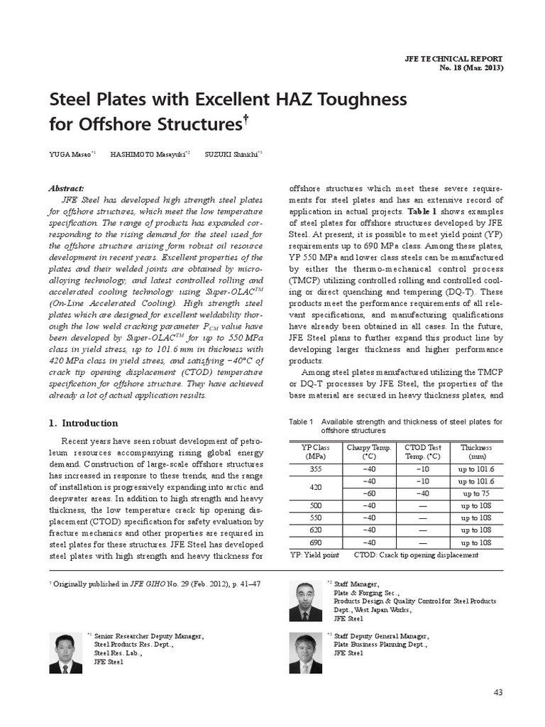 Steel Plates With Excellent HAZ Toughness For Offshore Structures | PDF ...