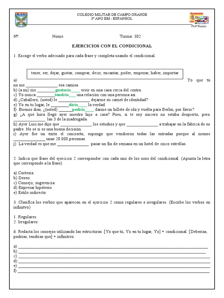 Ejercicios Condicional | PDF | Entretenimiento (general) | Idiomas