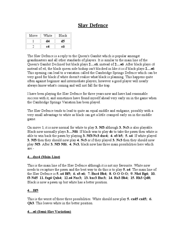 Slav Defence | PDF | Traditional Board Games | Abstract Strategy Games