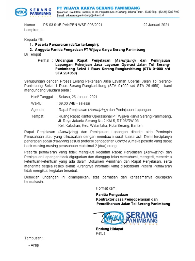 Undangan Aanwijzing Dan Peninjauan Lapangan | PDF