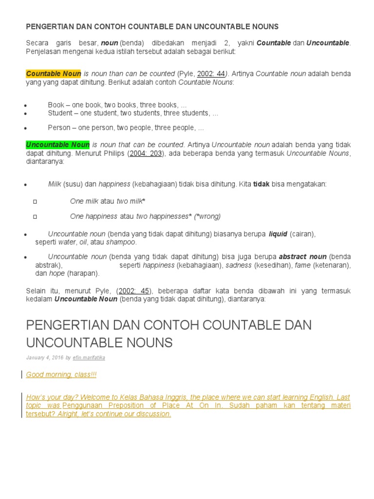 Pengertian Dan Contoh Countable Dan Uncountable Nouns | PDF
