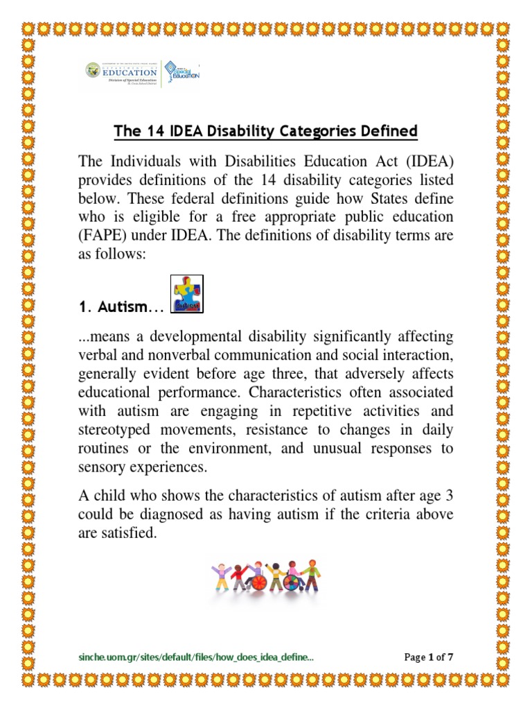 The 14 IDEA Disability Categories Defined | PDF | Disability | Autism