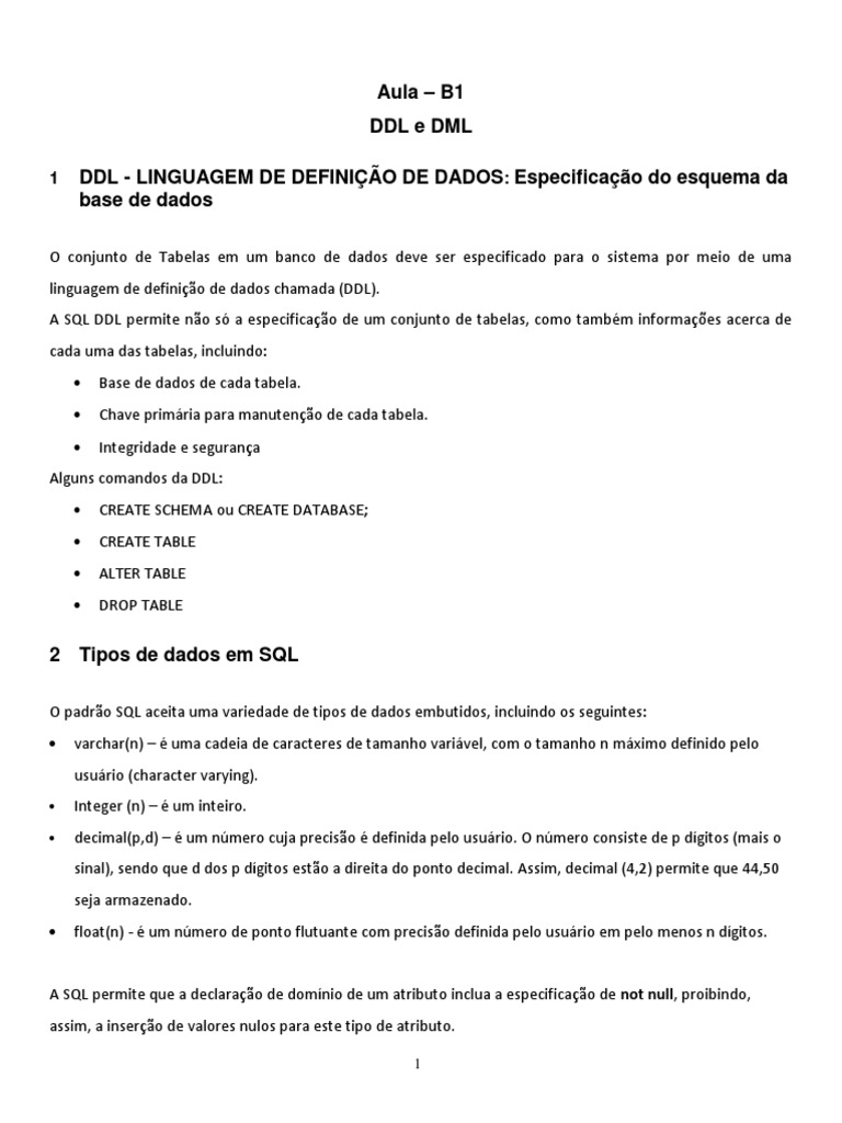 DDL e DML - LINGUAGEM DE DEFINIÇÃO DE DADOS e LINGUAGEM DE DEFINIÇÃO DE ...
