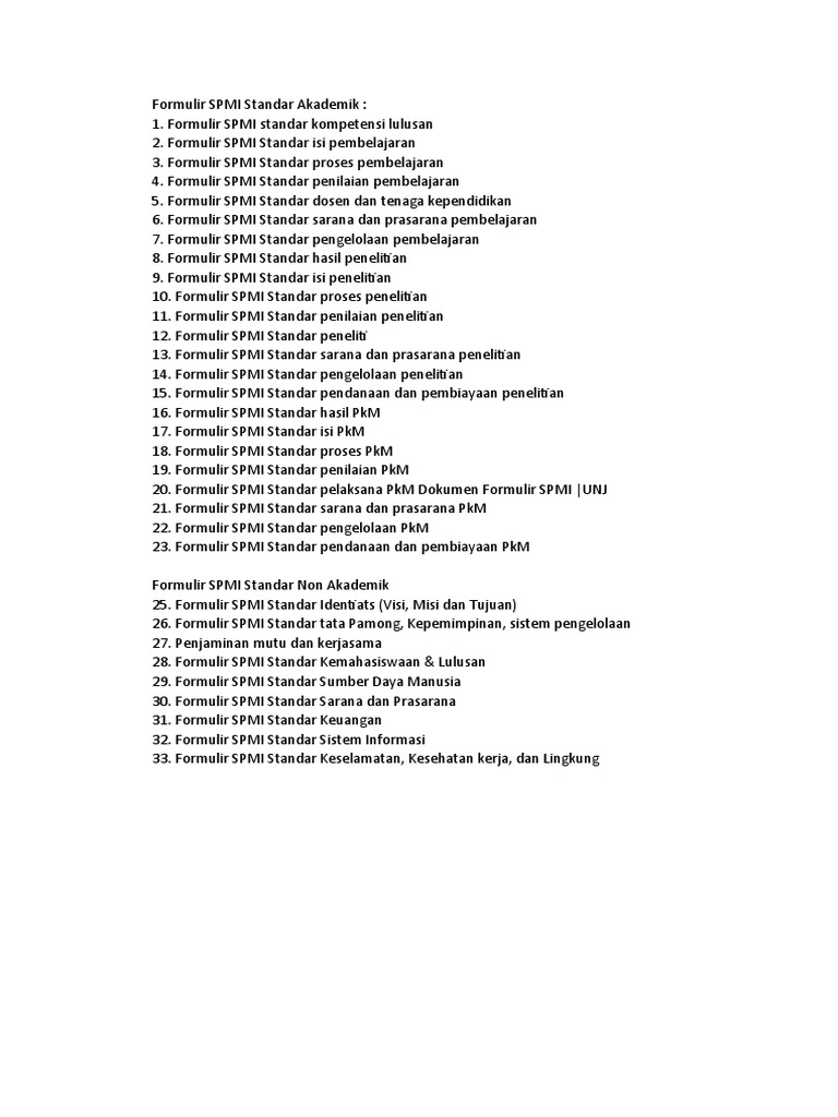 Susunan Formulir SPMI Standar Akademik | PDF
