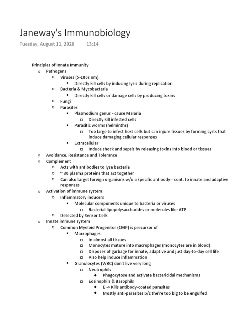 Janeway's Immunobiology Notes | PDF | Lymphocyte | Immune System