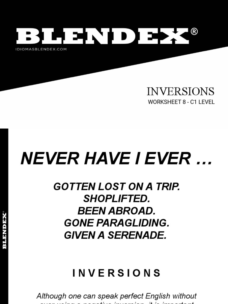 Inversions: Worksheet 8 - C1 Level | PDF | Language Mechanics | Syntax