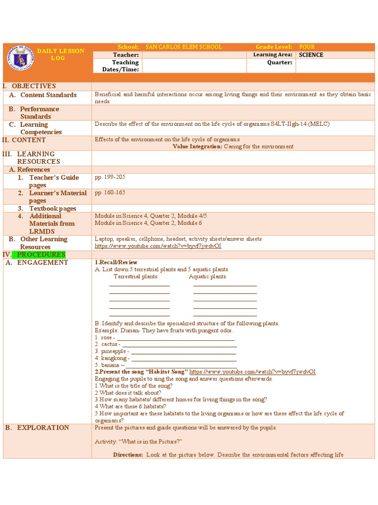 Teacher: Science Teaching Dates/Time: Quarter:: Value Integration ...
