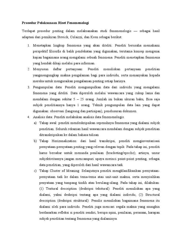 Prosedur Pelaksanaan Riset Fenomenologi | PDF