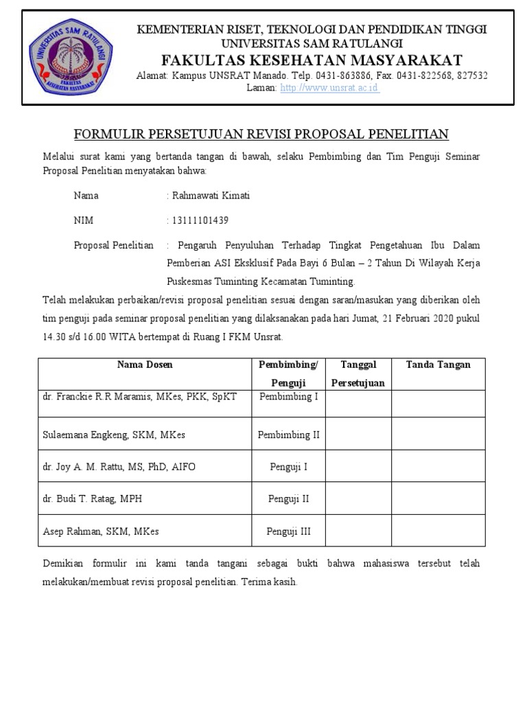 Form Persetujuan Revisi Proposal | PDF