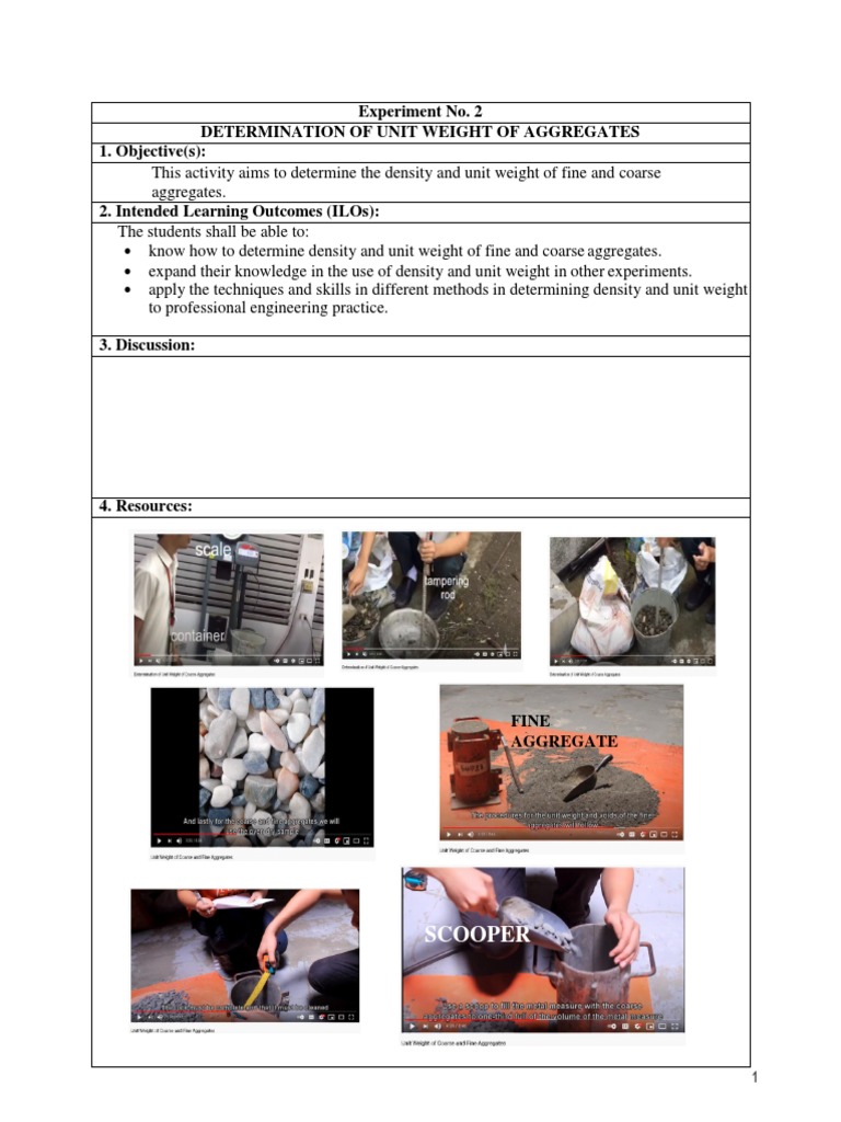 Experiment No. 2 Determination of Unit Weight of Aggregates 1 ...