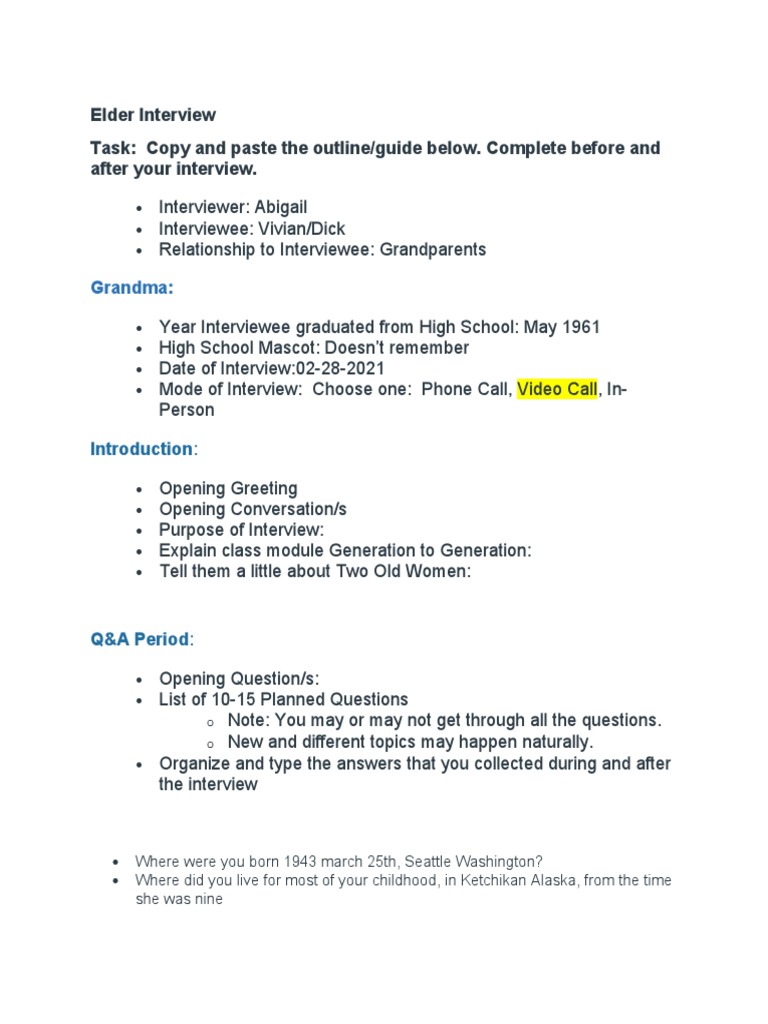 Eng Elder Interview | PDF | Grandparent | Interview