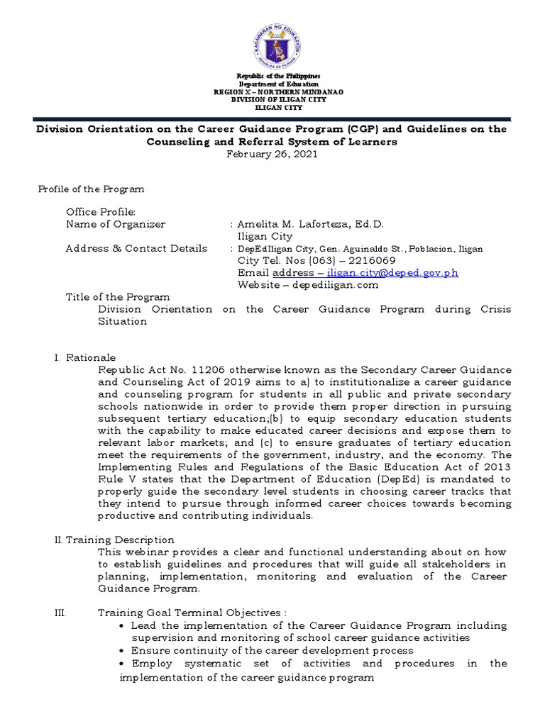 TRAINING-DeSIGN Career Guidance | PDF | Teachers | Curriculum