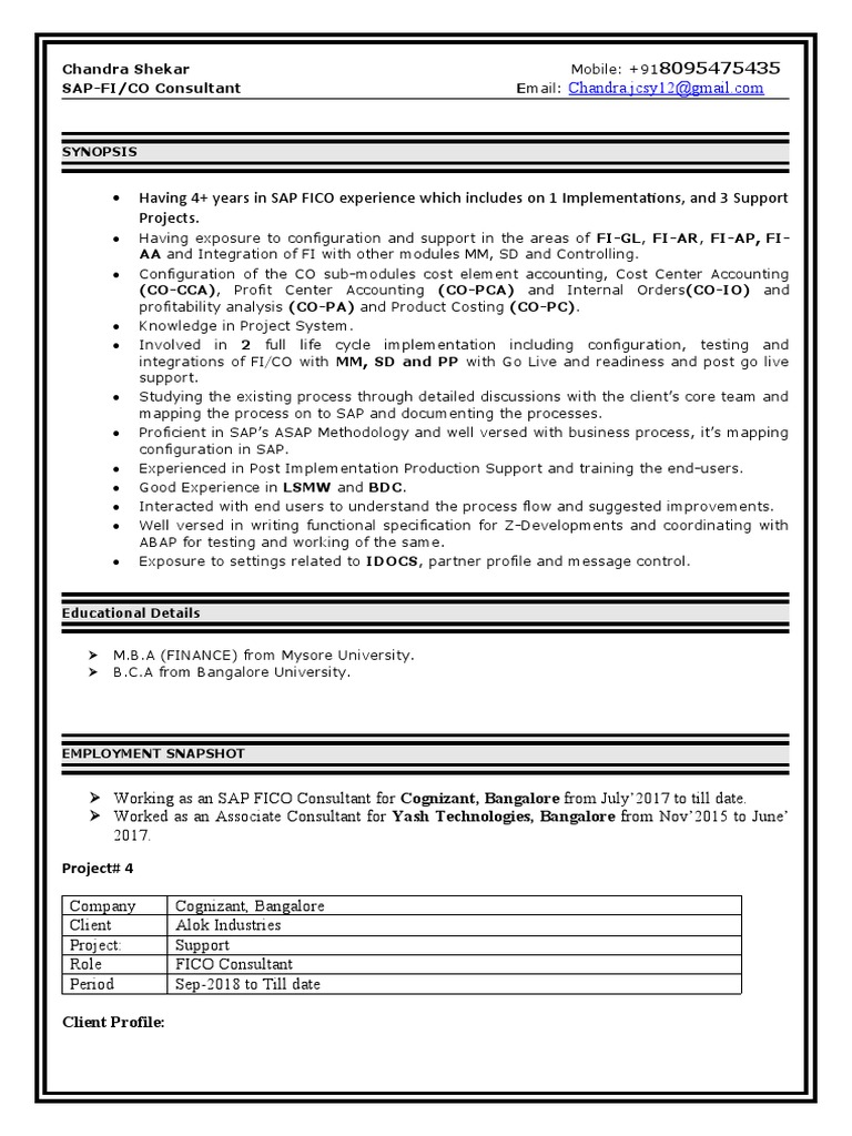 Chandra Shekar Sap Fico Resume | PDF | Printer (Computing) | Business