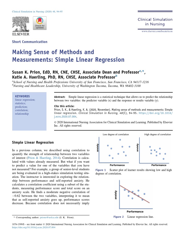 Making Sense of Methods and Measurements: Simple Linear Regression | PDF | Correlation And ...