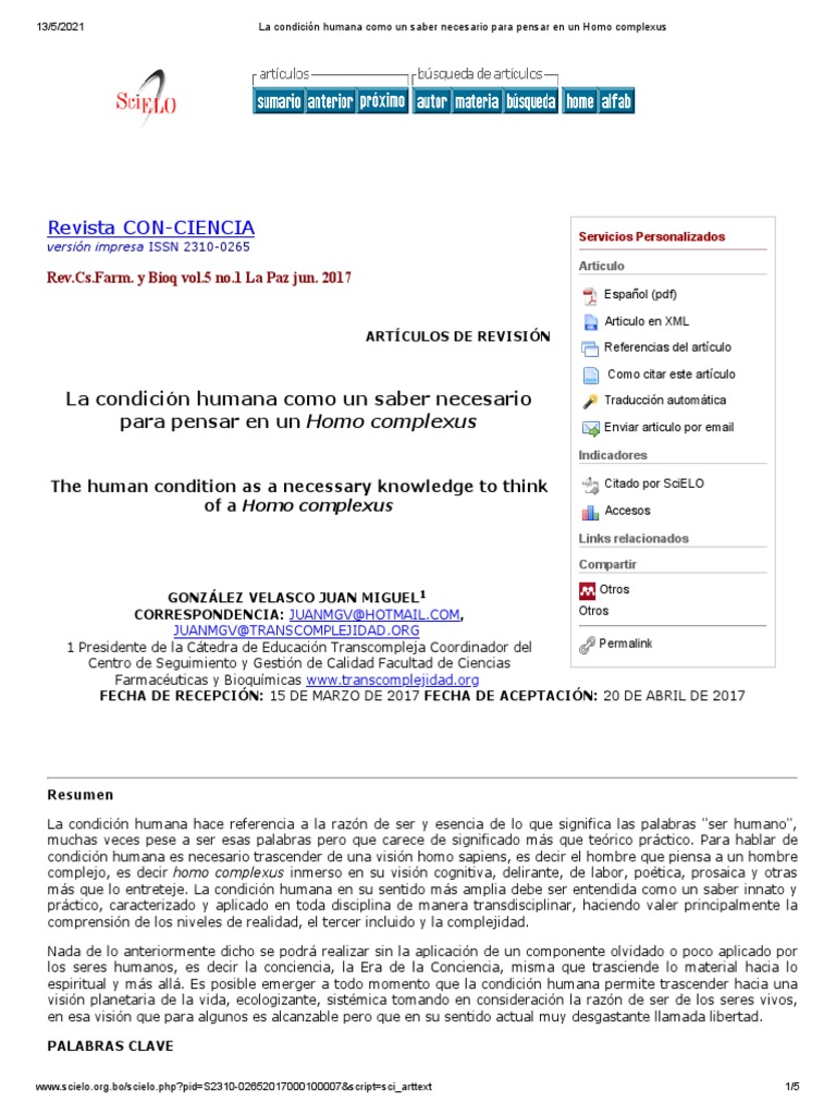 La Condición Humana Como Un Saber Necesario para Pensar en Un Homo Complexus | PDF | Vida | Realidad