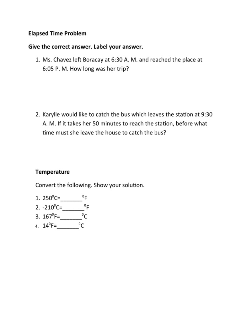 Elapsed Time Problem Give The Correct Answer. Label Your Answer | PDF