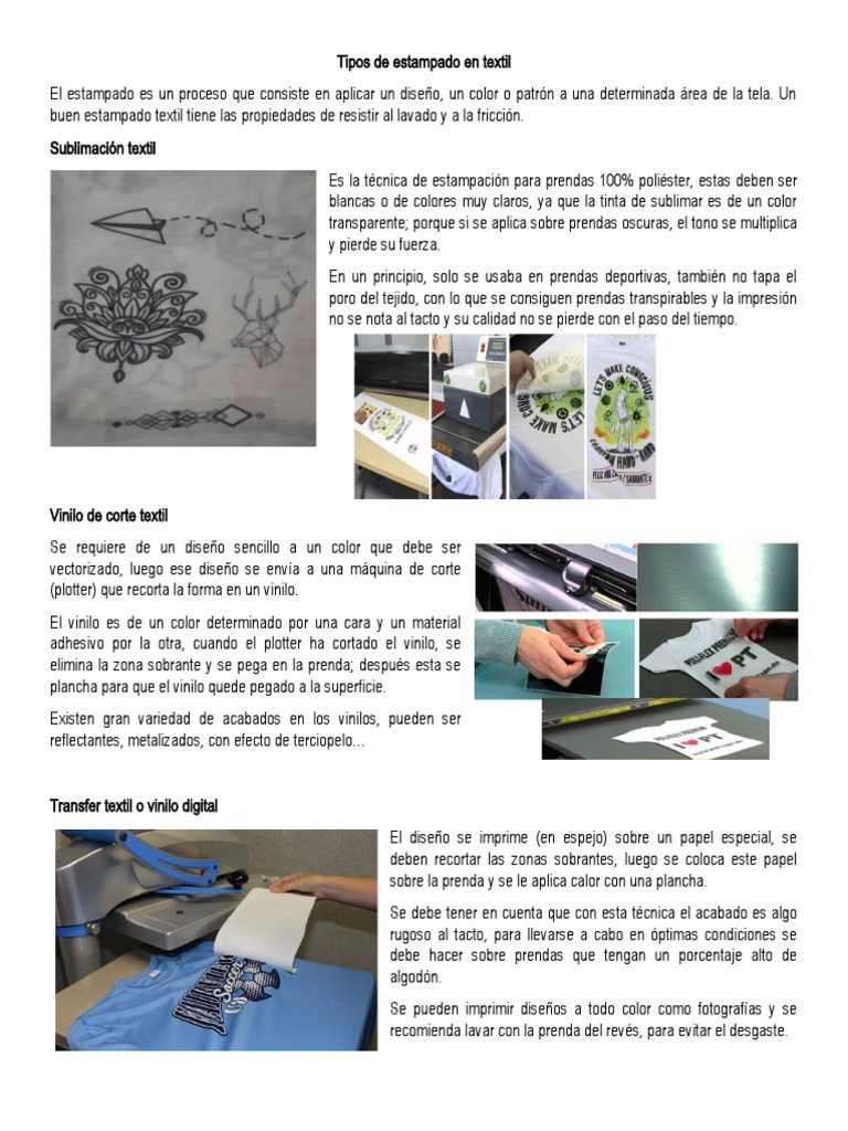Tipos de Estampado en Textil Actividad 2 | PDF | Textiles | Tecnicas ...