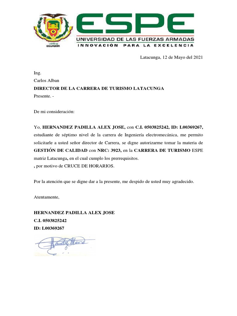 Solicitud de Materia en Turismo ESPE | PDF | Informática