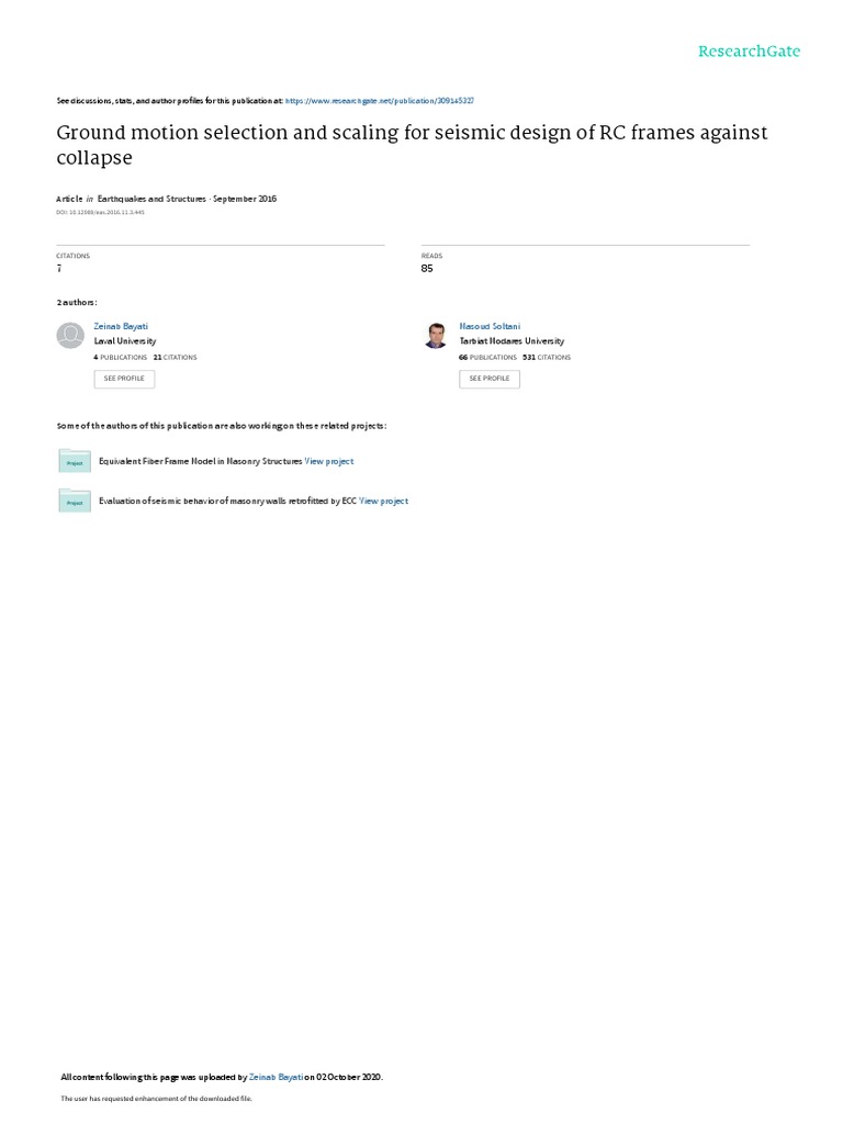 Ground Motion Selection and Scaling For Seismic Design of RC Frames Against Collapse | PDF ...