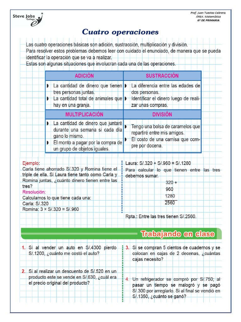 Cuatro Operaciones | PDF